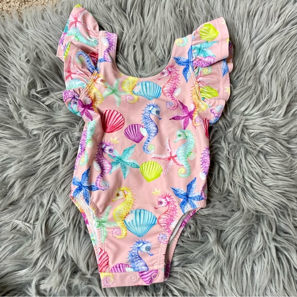 Posh Peanut | Swim | Posh Peanut Baby Girl Coral Ruffled Onepiece ...